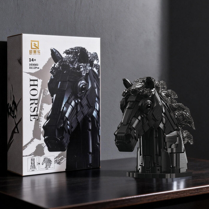 Совместима с кубиками Lego, креативная сборная игрушка «Голова зодиакальной лошади», новогоднее украшение в виде черной лошади, подарок на Год Лошади.