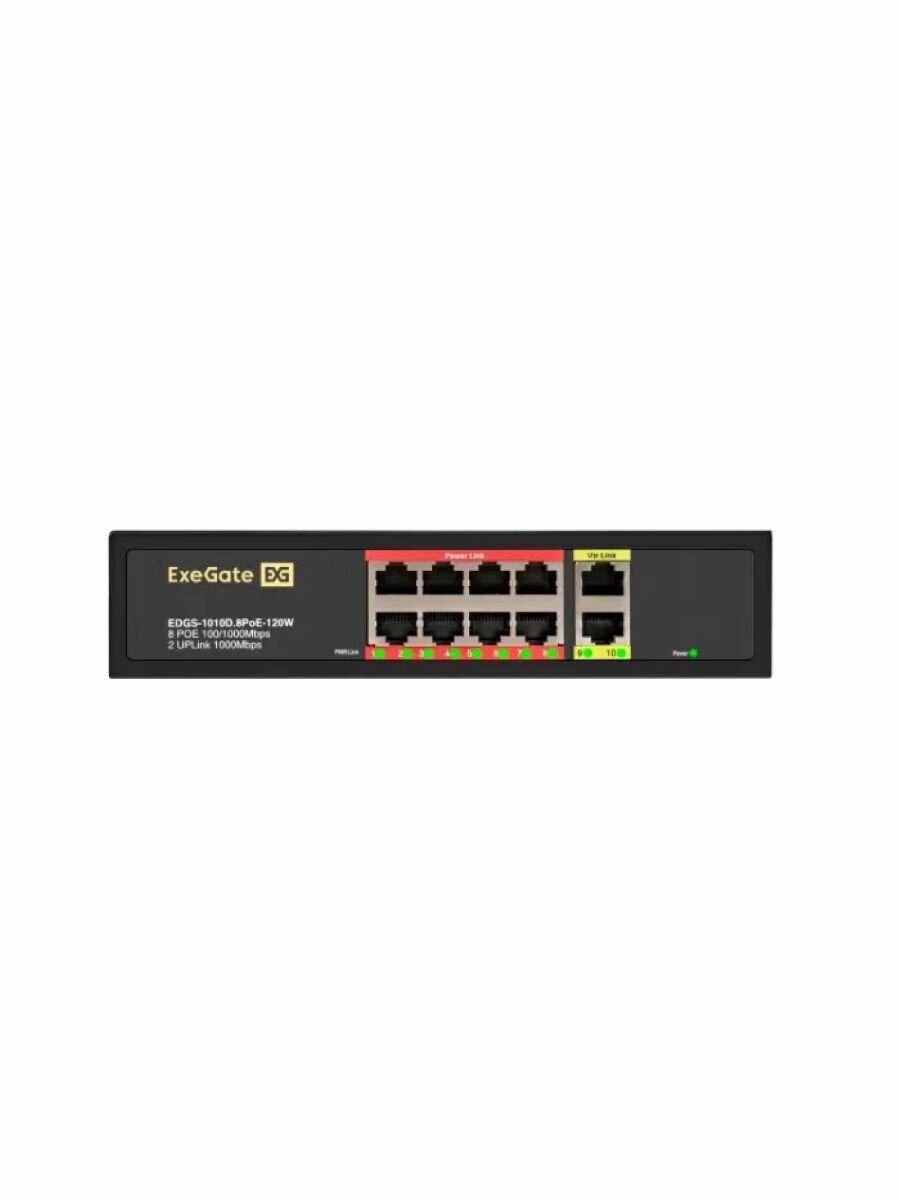 Коммутатор неуправляемый Exegate EDGS-1010D.8PoE-120W EX299023RUS 10-портовый гигабитный UTP 10/100/1000 Base-T