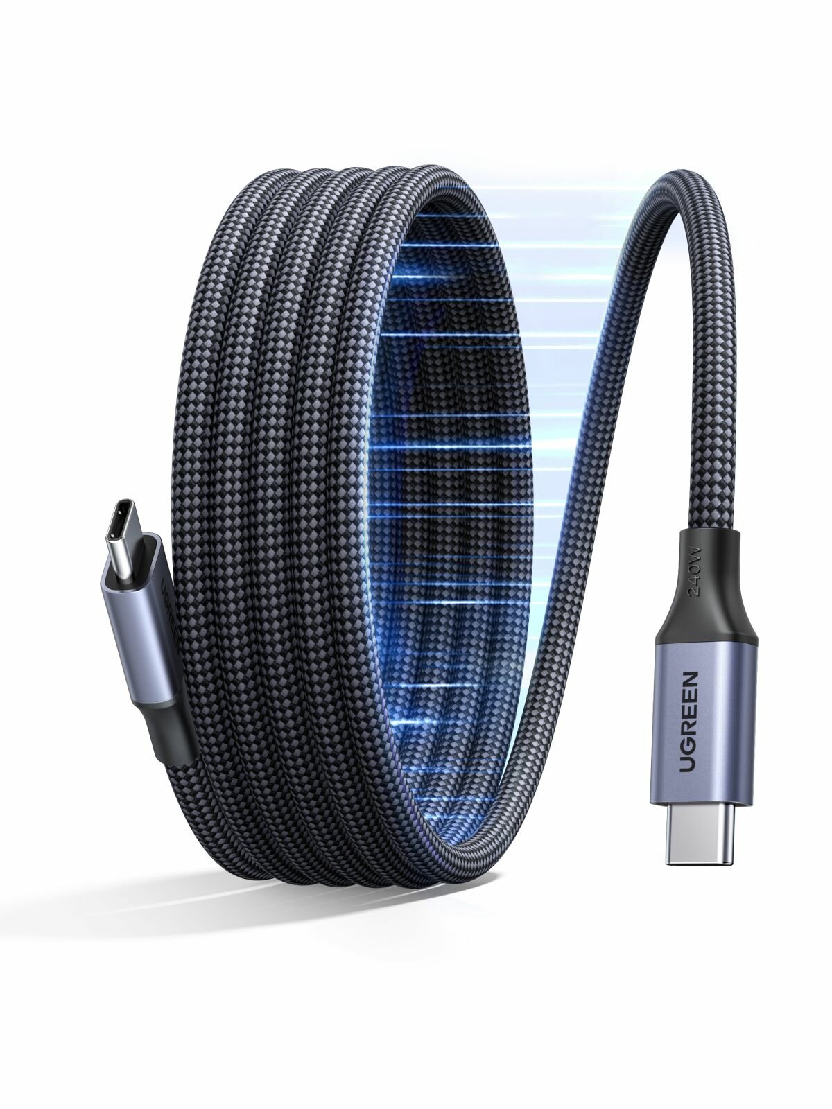 Кабель зарядный магнитный UGREEN L537 (85973) USB-C To USB-C 240W Max Charging Magnetic Cable 1шт. Длина: 1м. Цвет: серый космос