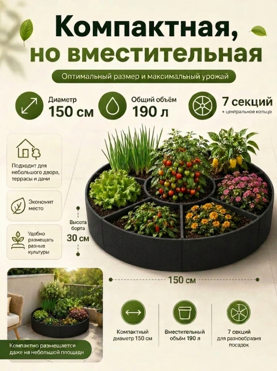 Клумба, 1.5х0.3 м, Лента для посадки овощей в саду из войлока с несколькими сетками.1 шт