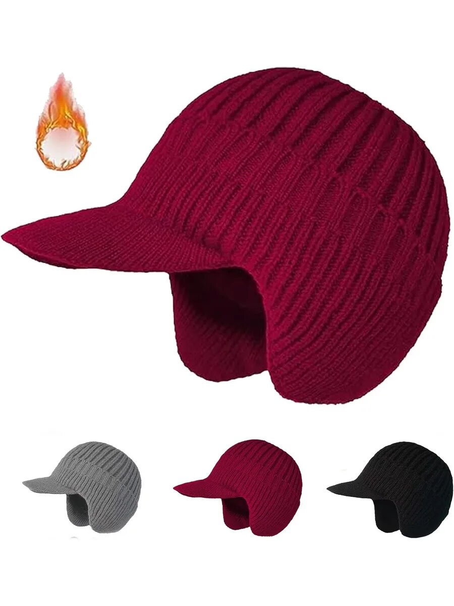 Зимний берет с козырьком и ушанками, ветрозащитный и теплый