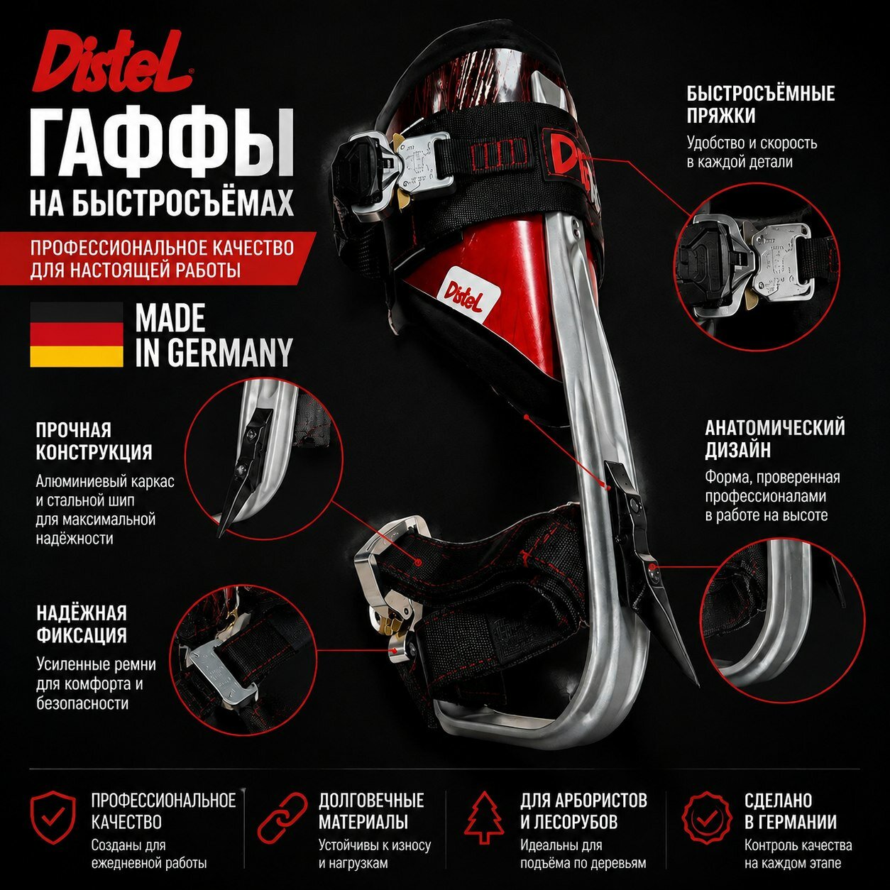 Гаффы Distel Click-Buckles, Для подьема на дерево, Арбористика (Короткий шип) на быстросьемах, фастах