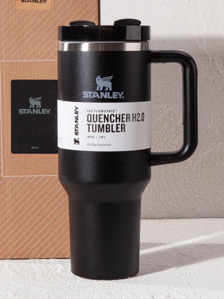 Stanley Термокружка 1.18 л, холод 11 ч, тепло 7 ч, отверстие для питья, с ручкой, черный