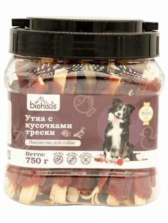BIOHAUS BHS013 Лакомство для собак Утка с кусочками трески 750г