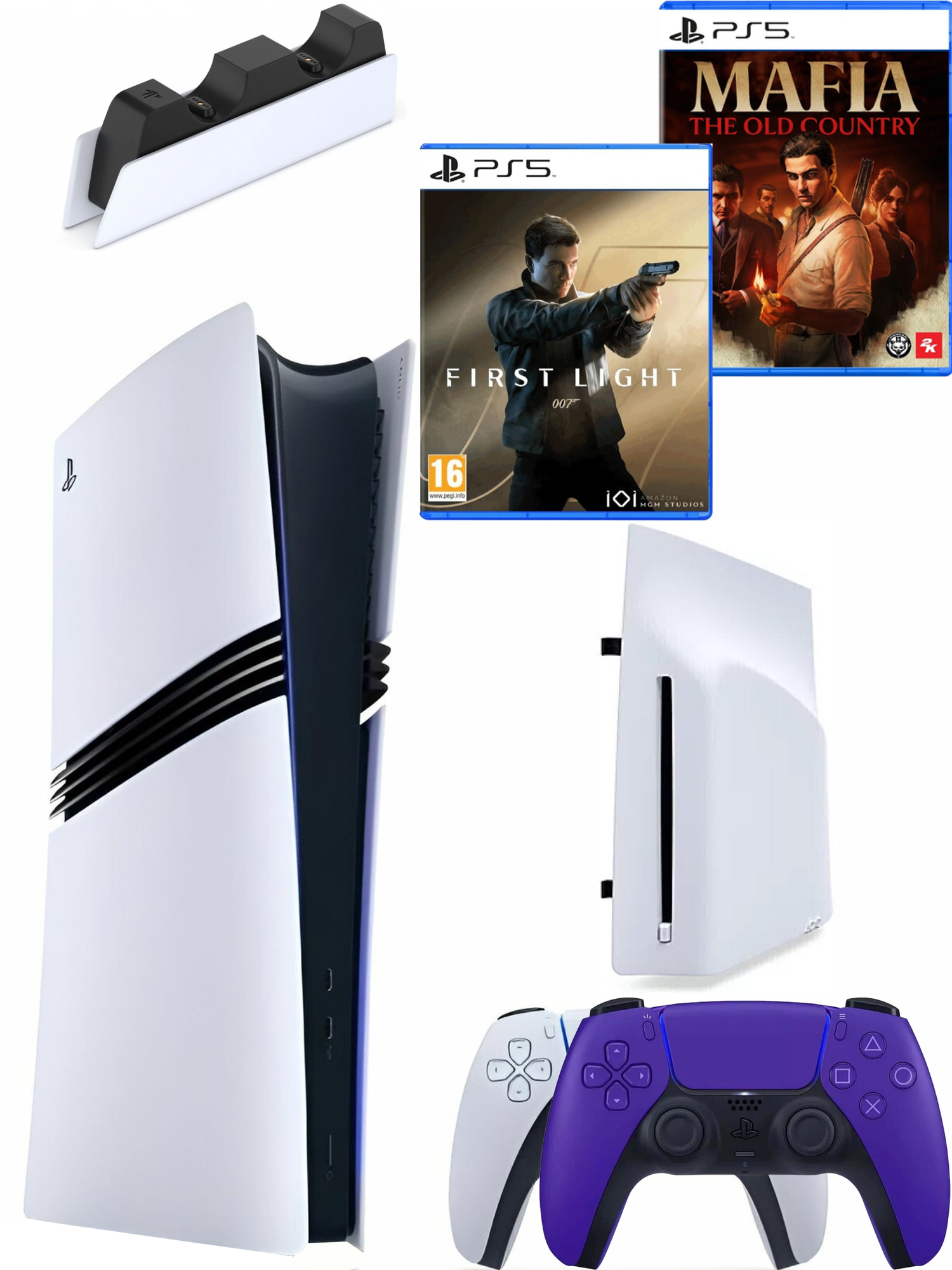 Приставка Sony PS 5 Pro Digital Edition+Зарядная станция+Дисковод+2-ой геймпад+First Light 007, Mafia TOC , 2Tb SSD