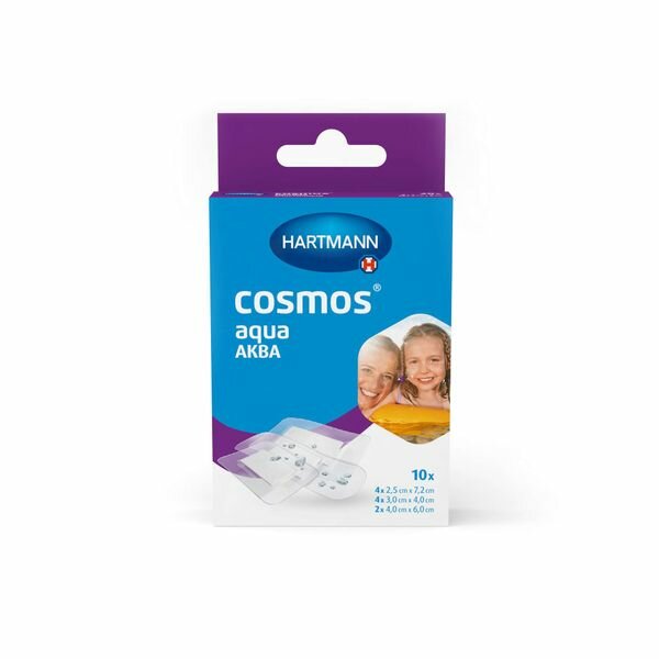 Пластырь нестерильный водонепроницаемый прозрачный Aqua Cosmos/Космос (2,5х7,2см 4шт; 3х4см 4шт; 4х6см 2шт) 10шт