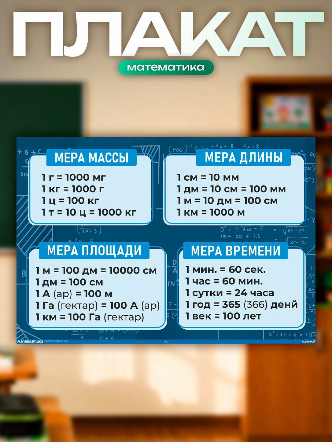Постеры школьные Математика Меры величин