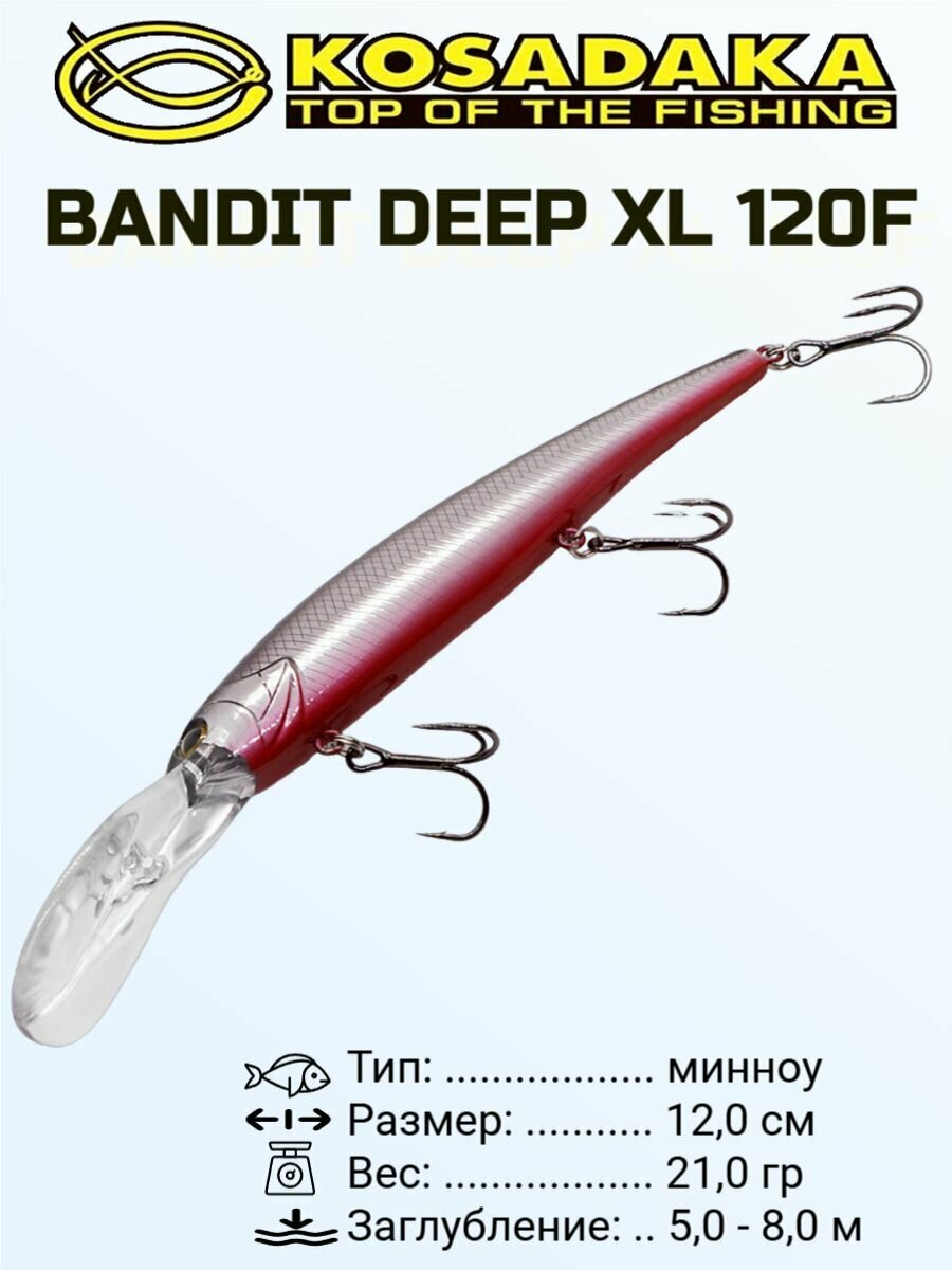 Воблер Kosadaka Bandit Deep XL 120F, плав, 120мм, 21г, 5-8м, цв. SBL