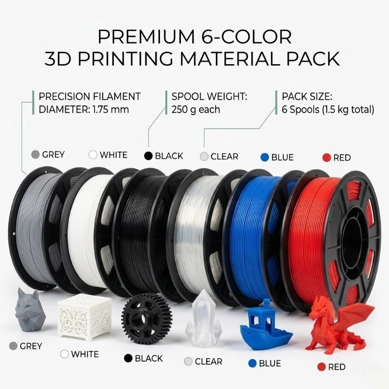 MANLANG Филамент TPU 95A Мультиколор 1.75 мм 6 шт TPU 6colors