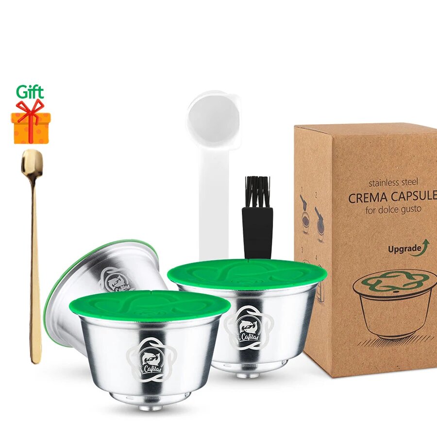 Многоразовые капсулы для Nescafe Dolce Gusto Genius s Plus RECAFIMIL из нержавеющей Зеленый, 3pod