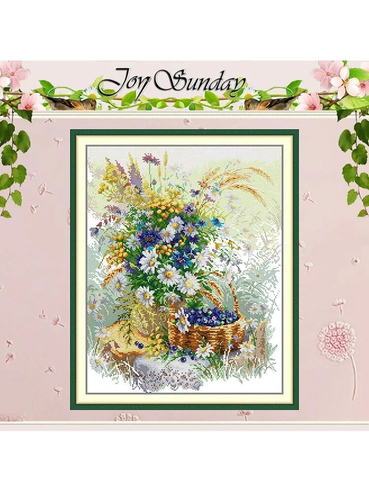 Joy Sunday вышивка крестом наборы, Схема на 16CT "Черника и маргаритки",34*42CM