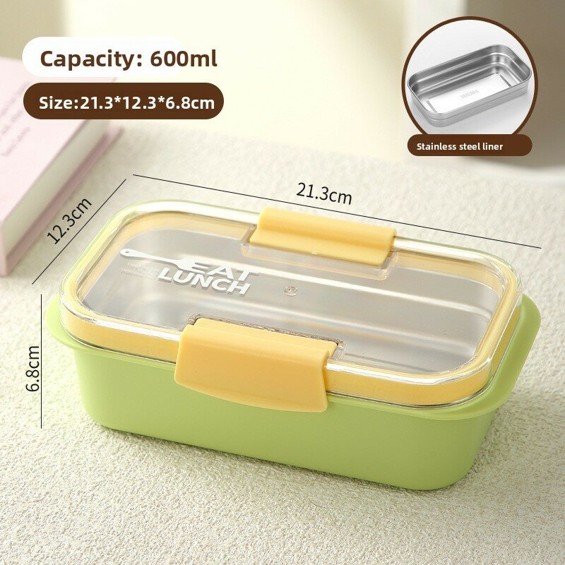 Bento box steel with dividers for office lunch and portable food storage green single