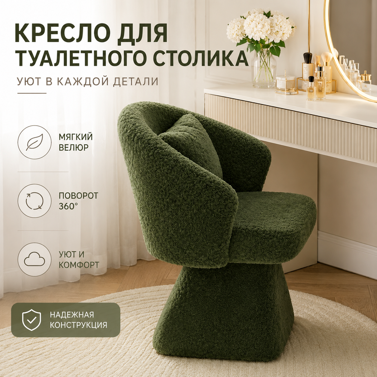 Изысканное, легкое и роскошное кресло для макияжа, материал-бархат ягненка, высота 80 см, серого цвета