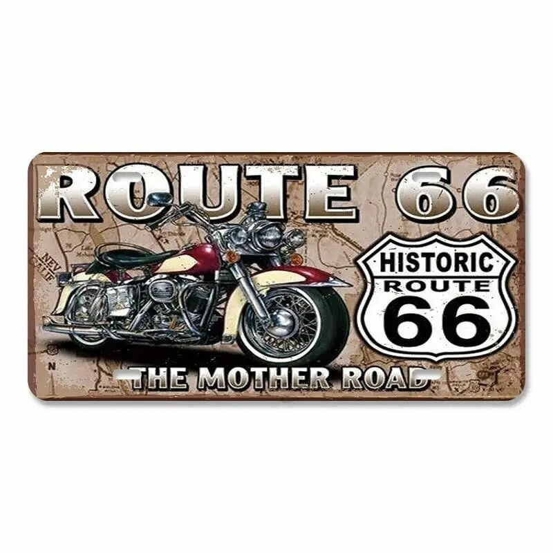 Винтажная металлическая табличка Route 66, декоративная пластина для стен гаража, бара, мотоклуба.