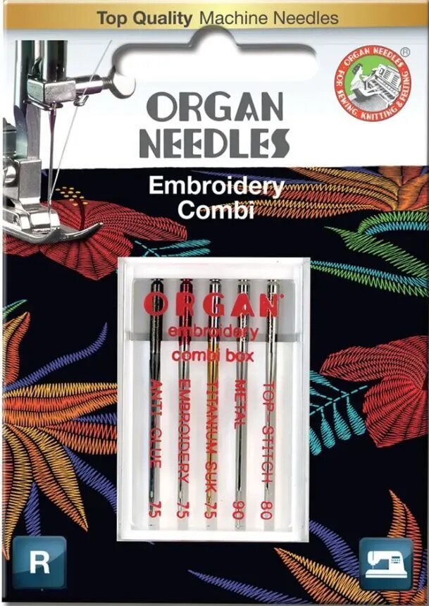Иглы вышивальные ORGAN COMBI, джинсовые, универсальные, Стрейч, 5 шт (ORGAN. ВЫШ. COMBI)