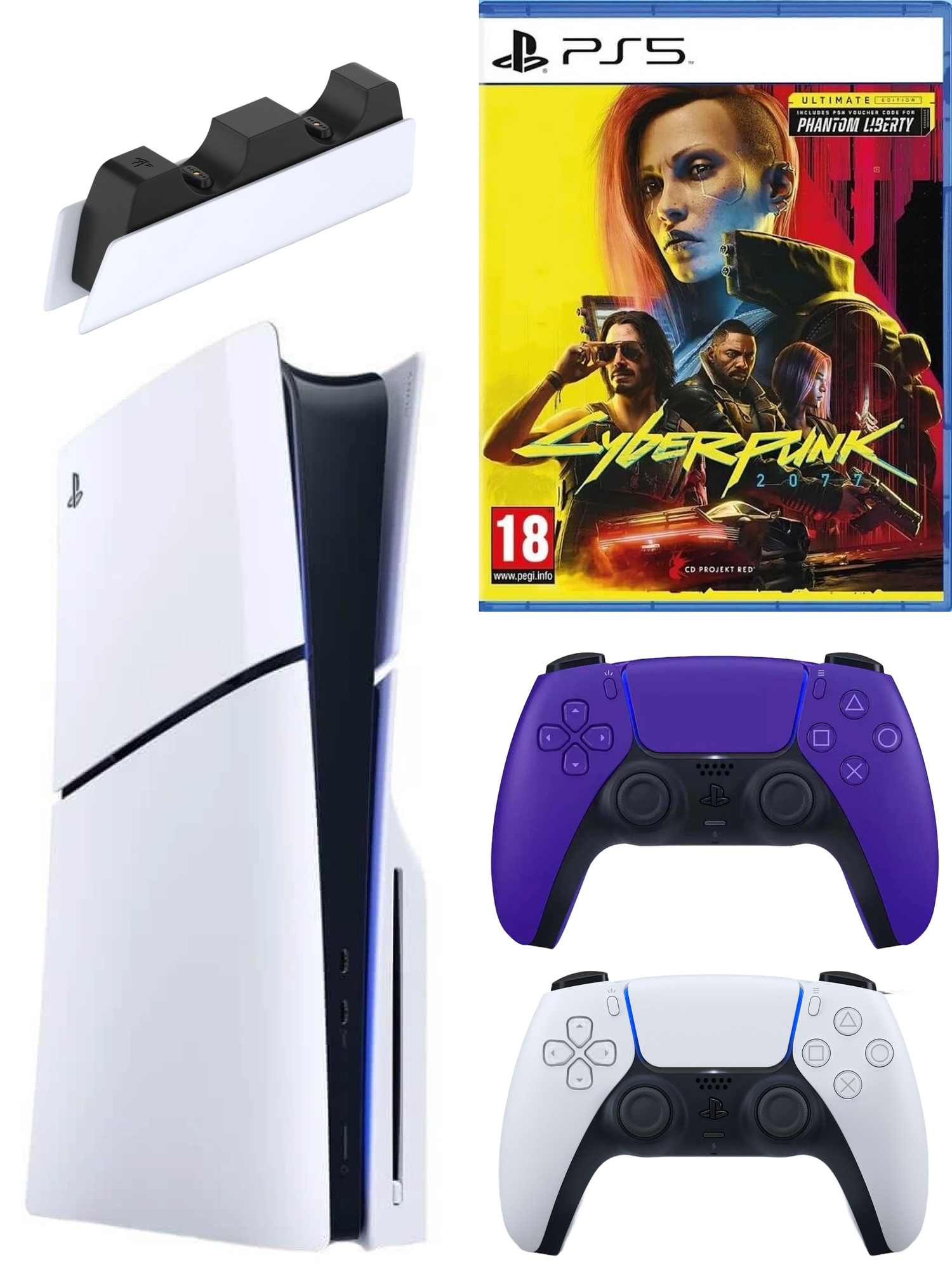 Игровая приставка Sony PS 5 Slim, 1ТБ(с дисководом)+2 геймпад+Зарядная станция+Cyberpunk 2077(подробности в чате)