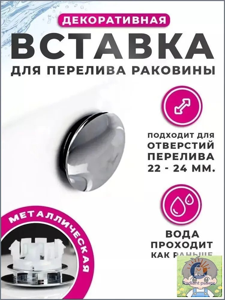 Заглушка для перелива раковины, декоративная