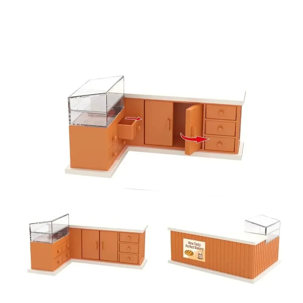 Миниатюрные аксессуары для кукольного домика ABS пластик Оранжевый, Bakery cabinet