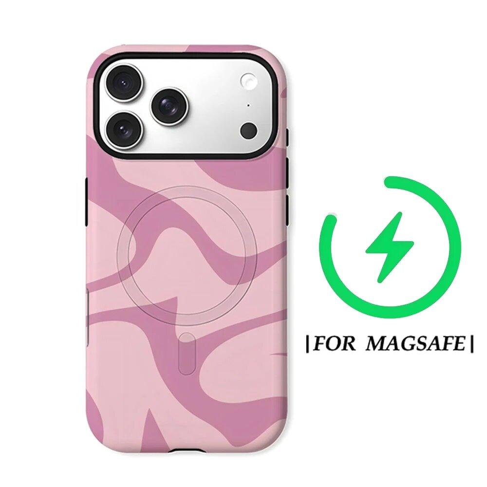 Чехол для телефона Pink Swirl с магнитным чехлом для iPhone 17, 16, 15, 14, 13, Pro Max Plus, одинарный двухслойный прочный ч.