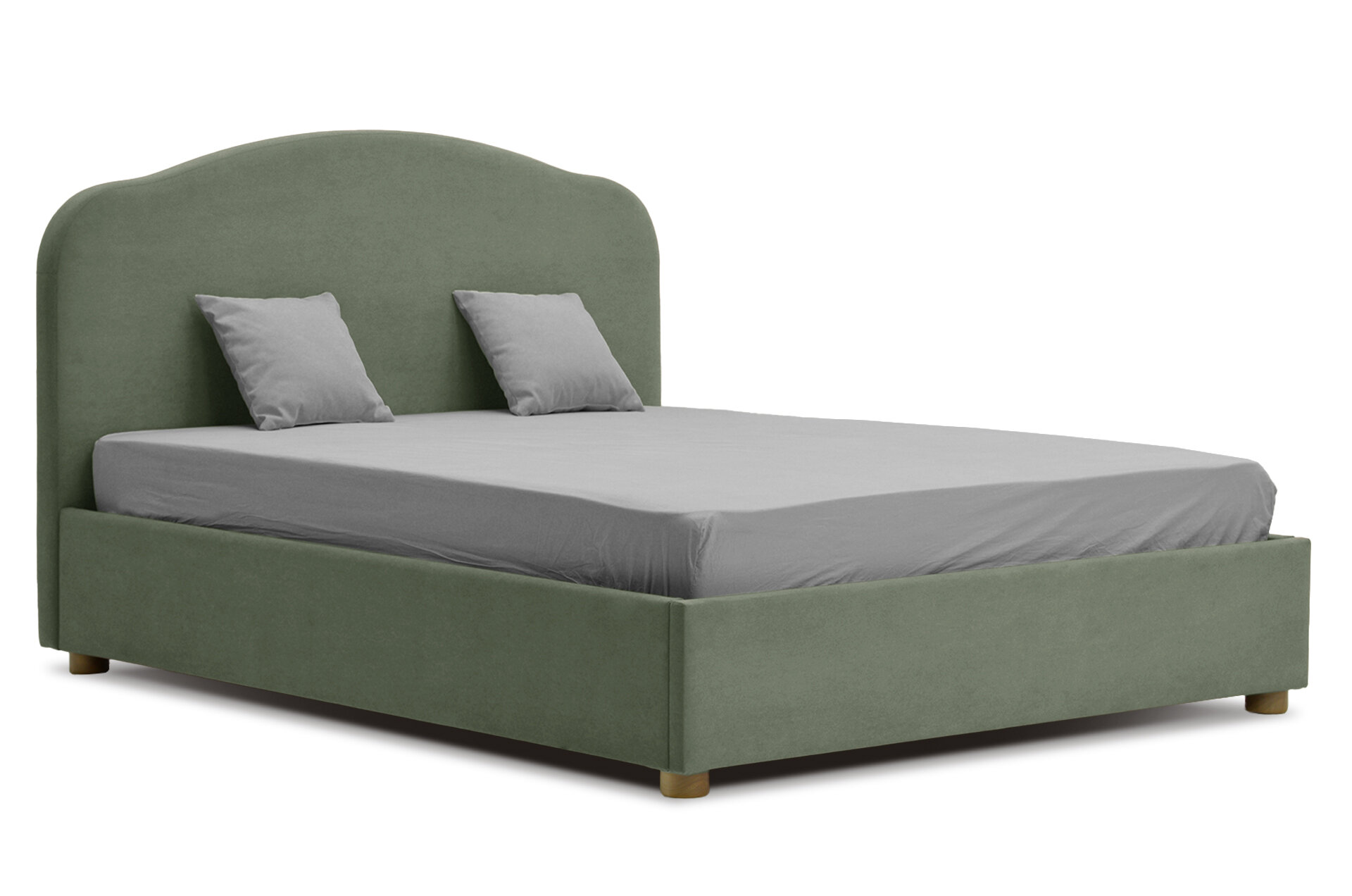 Двуспальная кровать Талеа_1 140х200 см, без подъемного механизма и ящиков для белья, велюр серо-зелёный (ньютон киви)