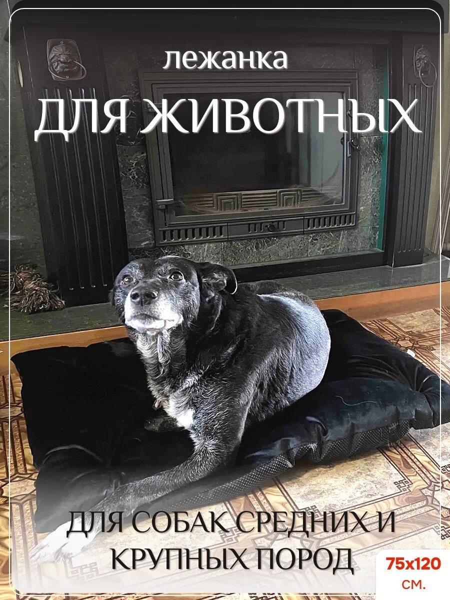 Подстилка для собак крупных пород 120 х 75, черный, велюр, нескользящий