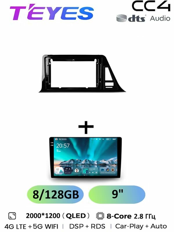 Магнитола Teyes CC4 8/128 Gb 9.5 дюймов Toyota C-HR CHR 2016-2020 F2 8-ми ядерный процессор QLED экран 4G Wi-Fi