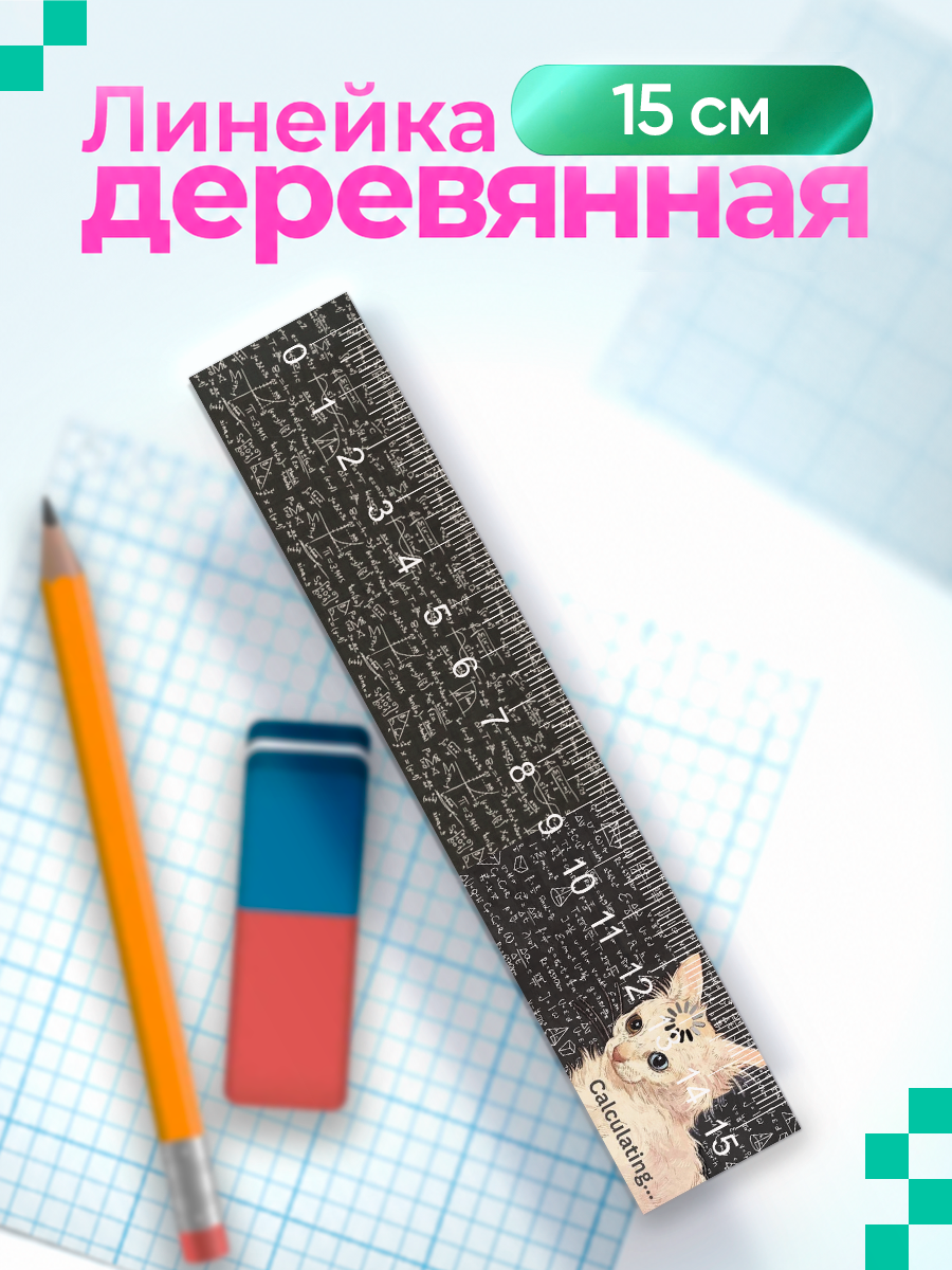 Канцелярия для школы линейка 15 см ZEKEKS мем Кот с формулами, экологичный