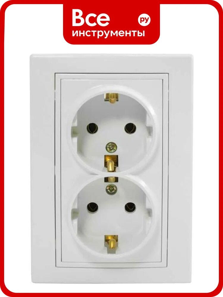Розетка Jilion 9533180, встраиваемая, 2 гнезда, с заземлением, белая