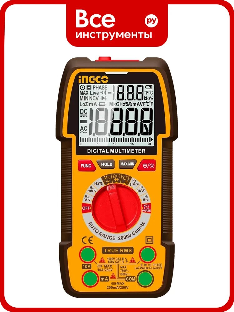 Мультиметр INGCO INDUSTRIAL DM410003, CAT III 1000V, CAT IV 600V