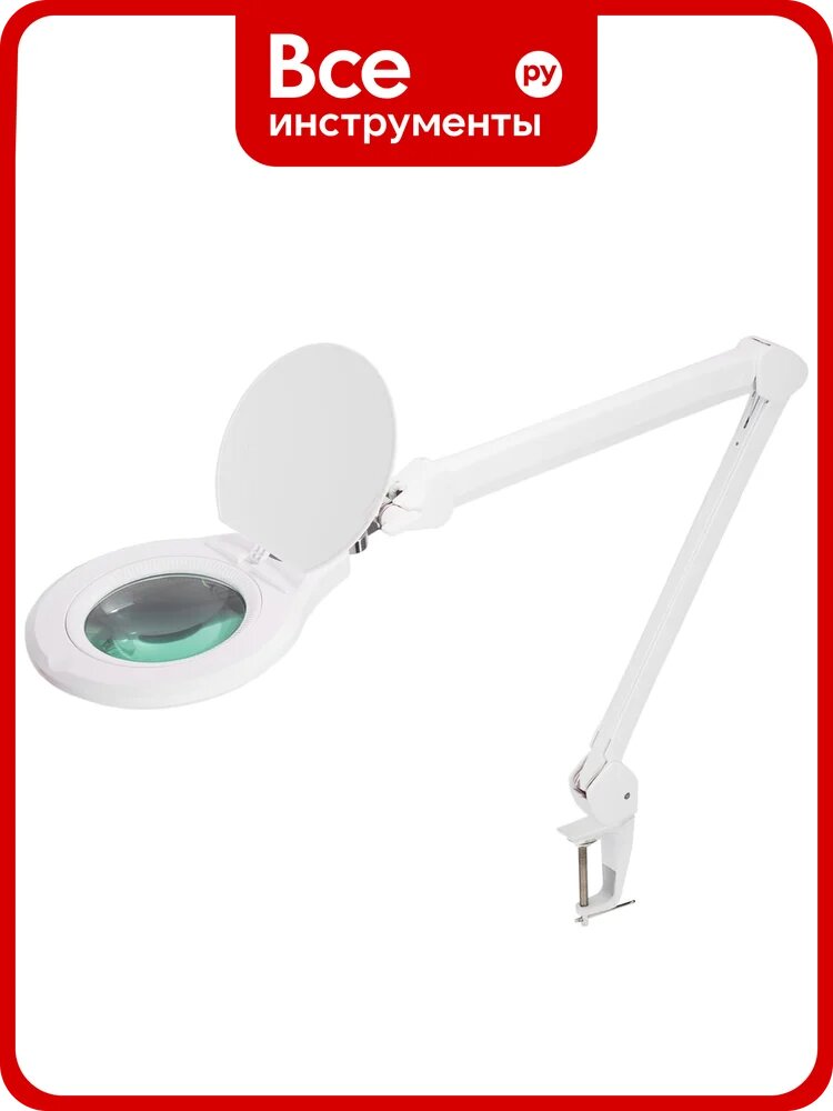Лупа на струбцине REXANT круглая, 5D, с подсветкой, 72 SMD, сенсорный регулятор яркости, диаметр 152 мм, белая 31-0532