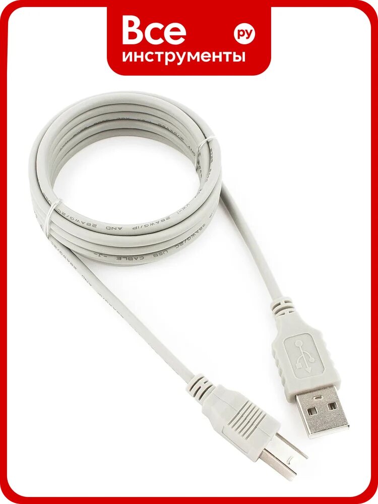 Кабель Cablexpert usb 2.0 am/bm, медь, 1.8м, серый, пакет, CC-USB2-AMBM-6-N