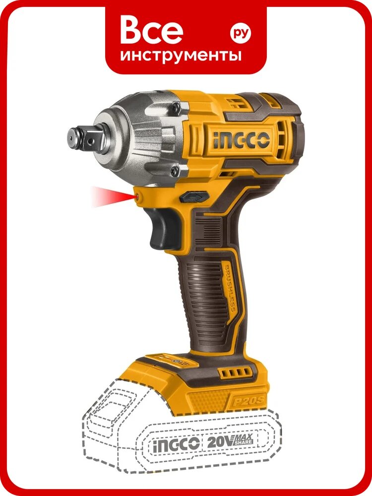 Аккумуляторный ударный гайковерт INGCO BL 20В 300Hm 1/2 SUPER CIWLI2038
