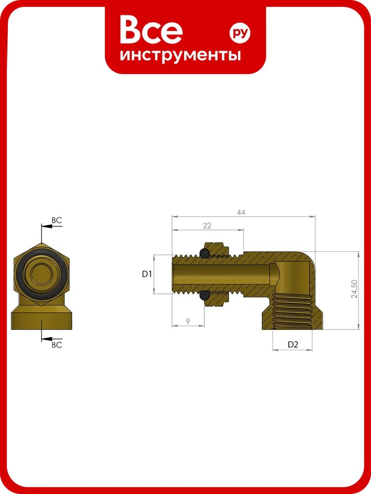 Адаптер угловой Г-образный M12x1.5/F12x1.5 ORPASAN ORP 4605