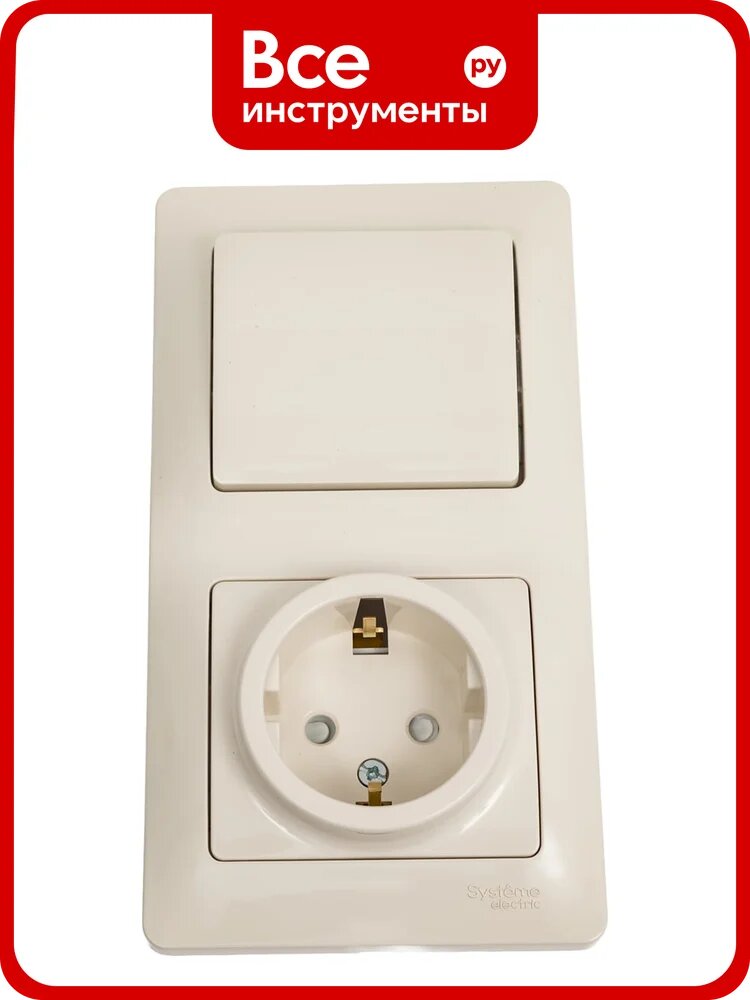 Розетка и 1-кл. выключатель Systeme Electric Glossa Беж с/з, со шторками