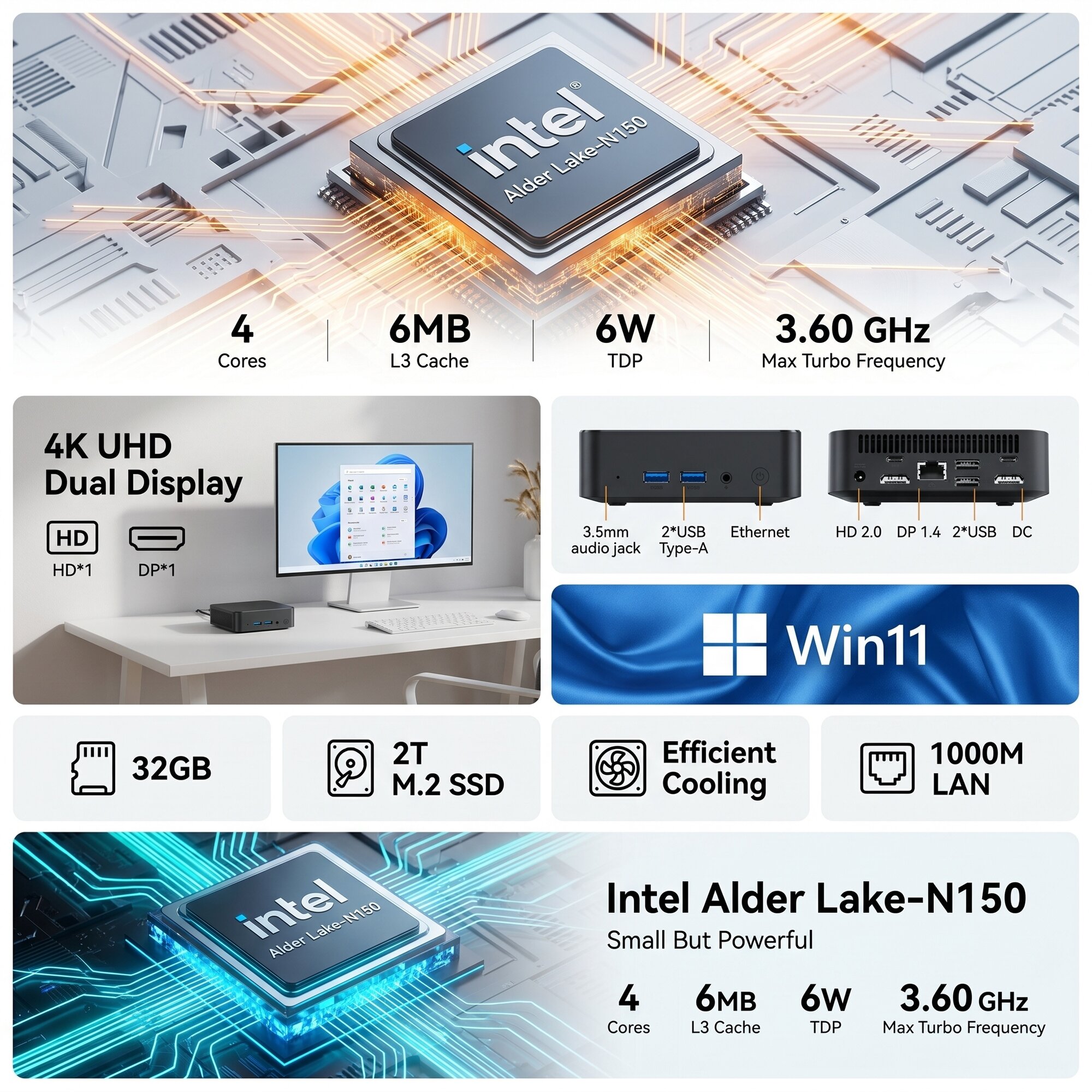 Мини-хост N150｜Домашний офисный мини-ПК Core i3-6100U mini PC