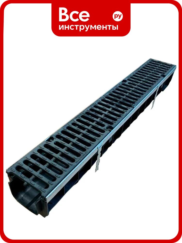 Лоток пластиковый Gidrolica Super DN100, h118,5 с решеткой чугунной класса D400 804109D