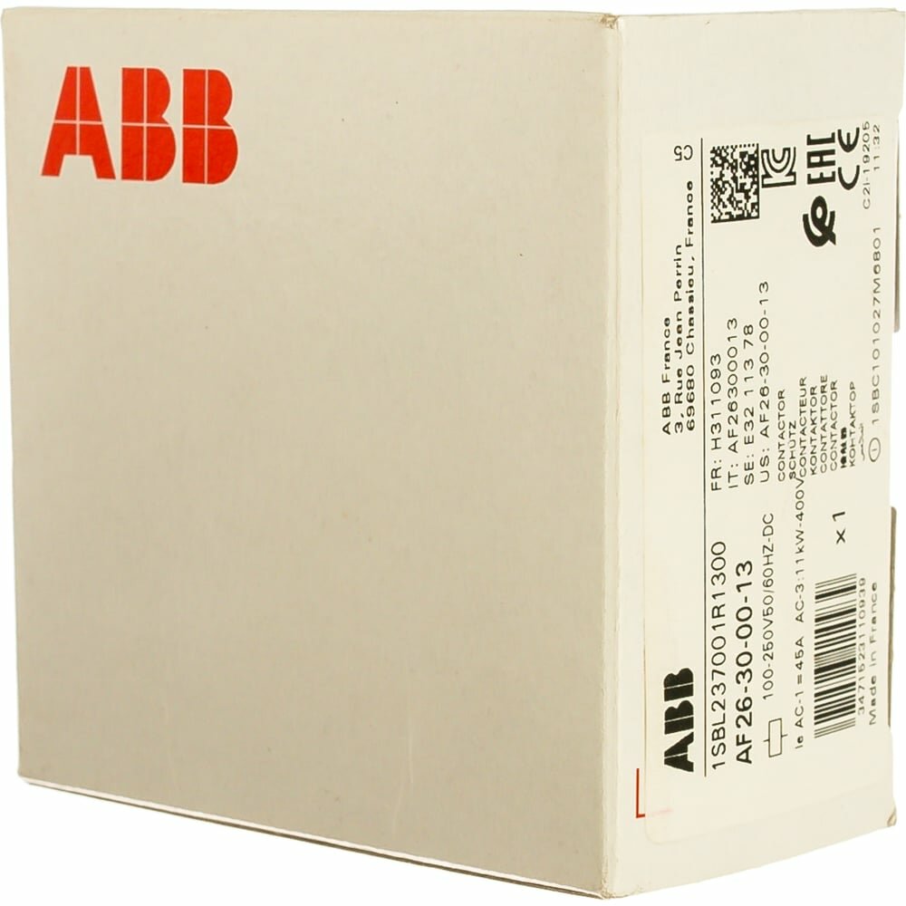 Контактор ABB AF26-30-00-13, с универсальной катушкой управления, 100-250B, AC/DC, 1SBL237001R1300 — фото 1