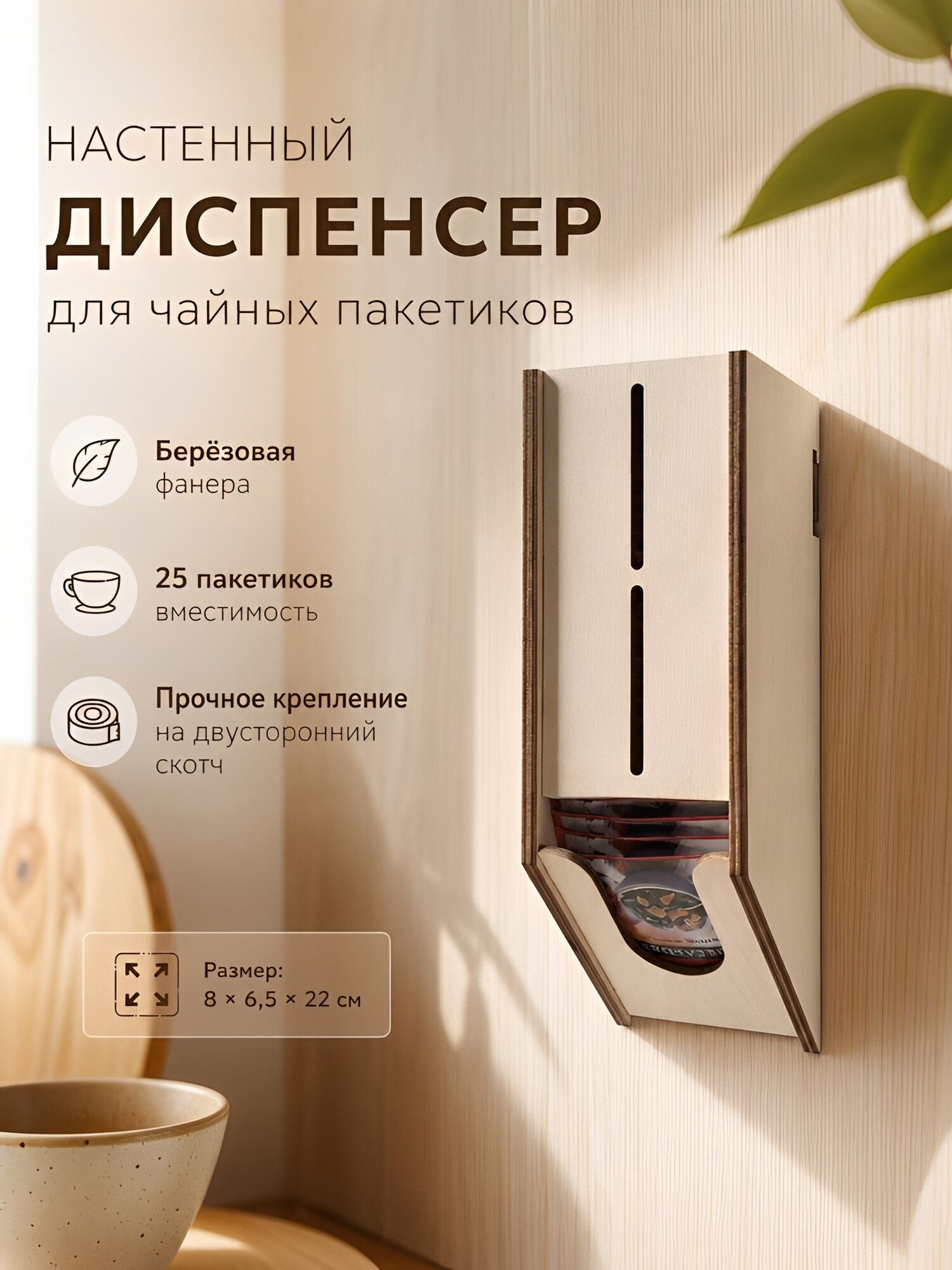 Органайзер для хранения чайных пакетиков бежевый Bezusoff 8х6,5х22 см