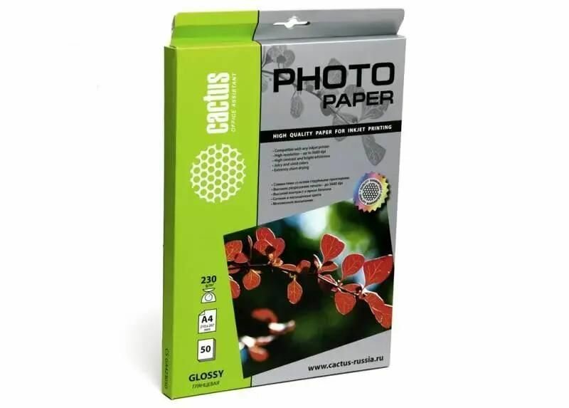 Фотобумага CACTUS A4, 230 г/м2, 50 л, глянцевая, для струйной печати (CS-GA423050)