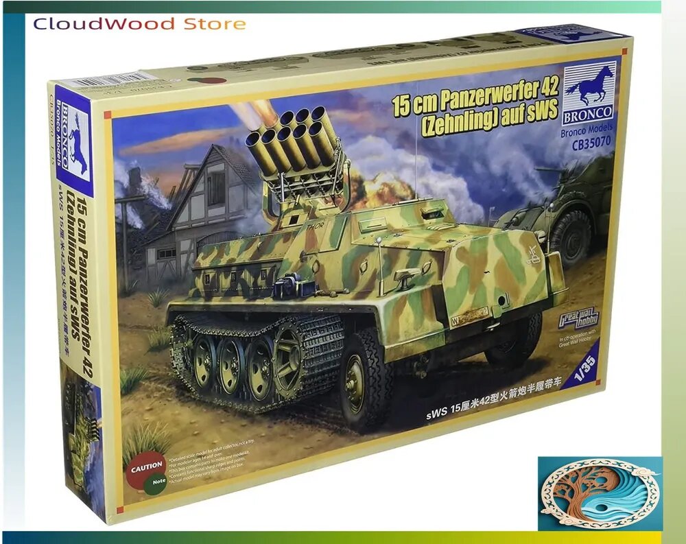 Сборная модель Bronco CB35070 Немецкая рсзо 15cm Panzerwerfer 42 на шасси sWS 1/35, с интерьером и двигателем