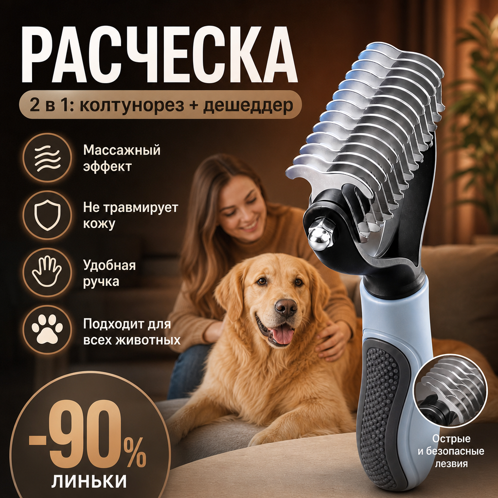 Профессиональная щетка для груминга кошек и собак, безопасный, профессиональный уход, снижает линьку, распутывает колтуны