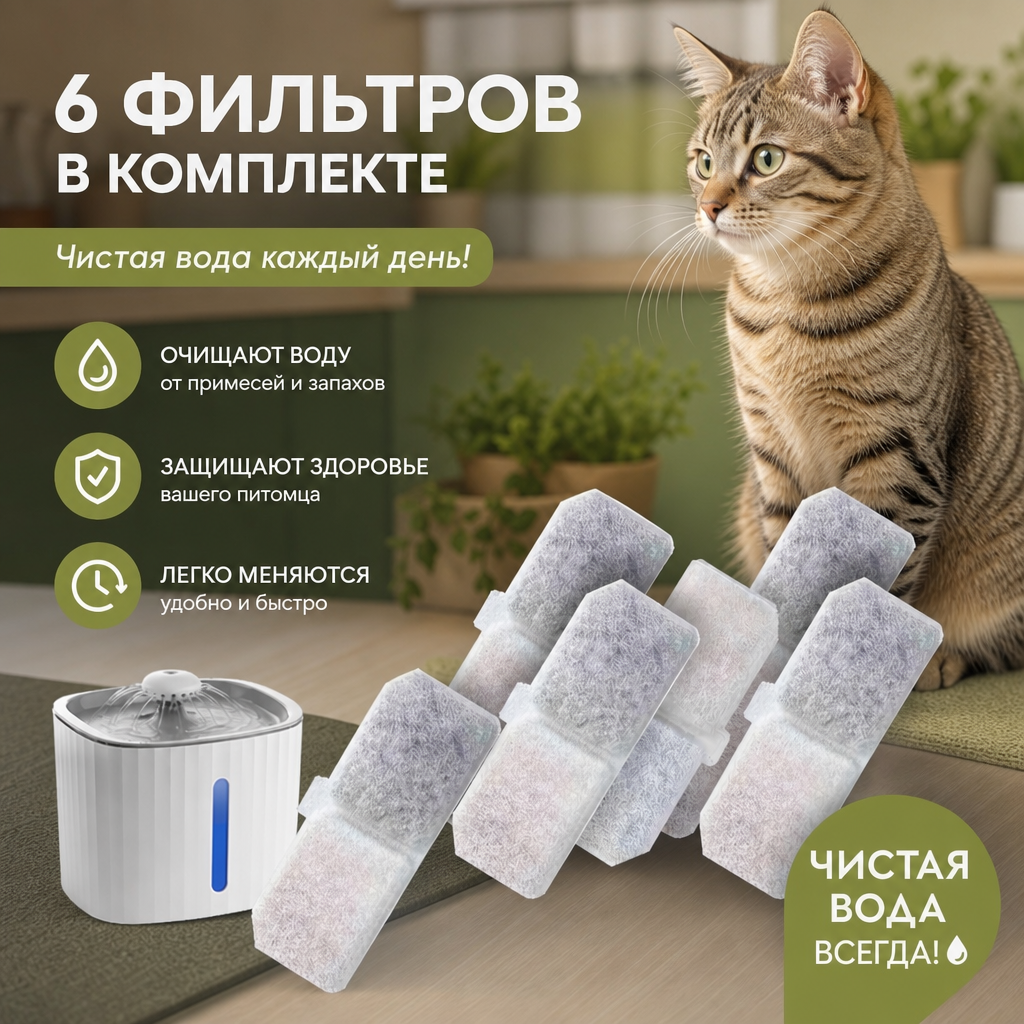 Сменный фильтр для автоматической поилки, белый, фильтр с активированным углем