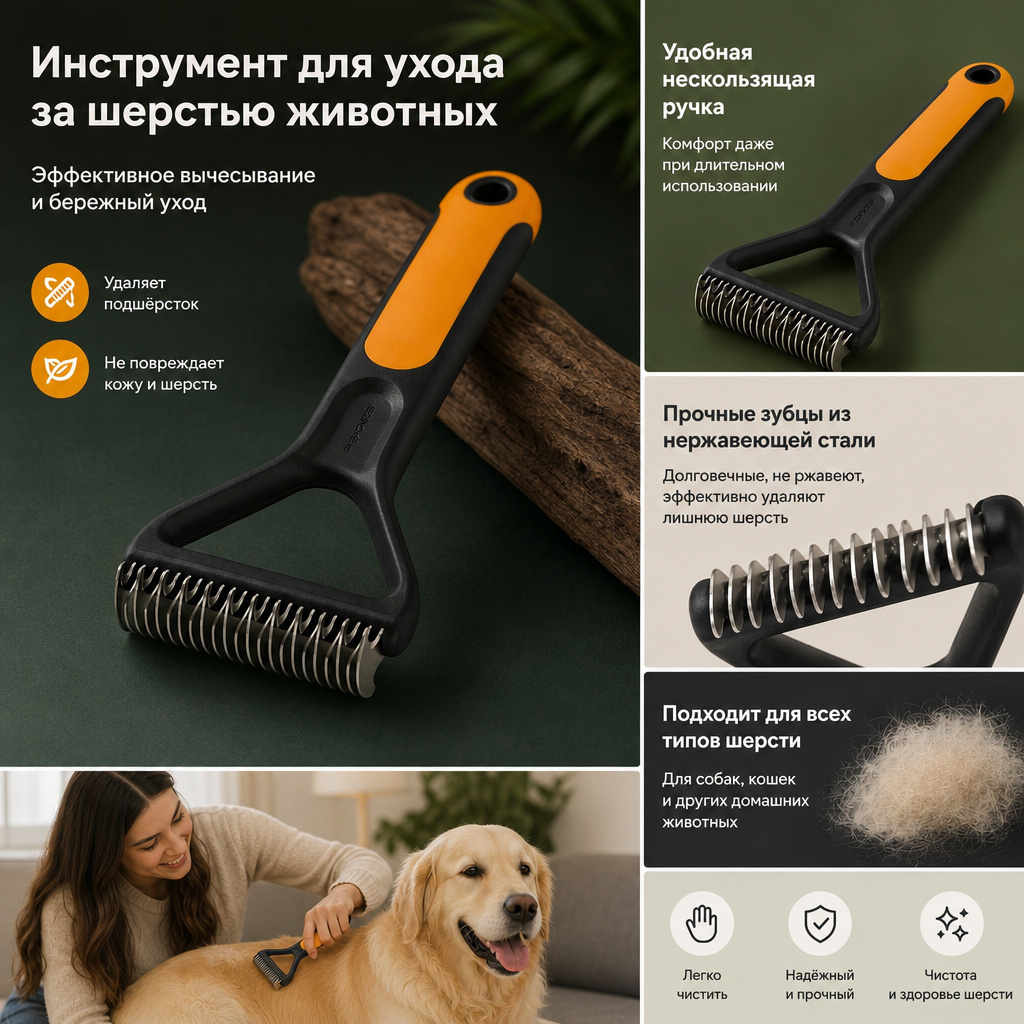 Профессиональная щетка для груминга питомцев, безопасный