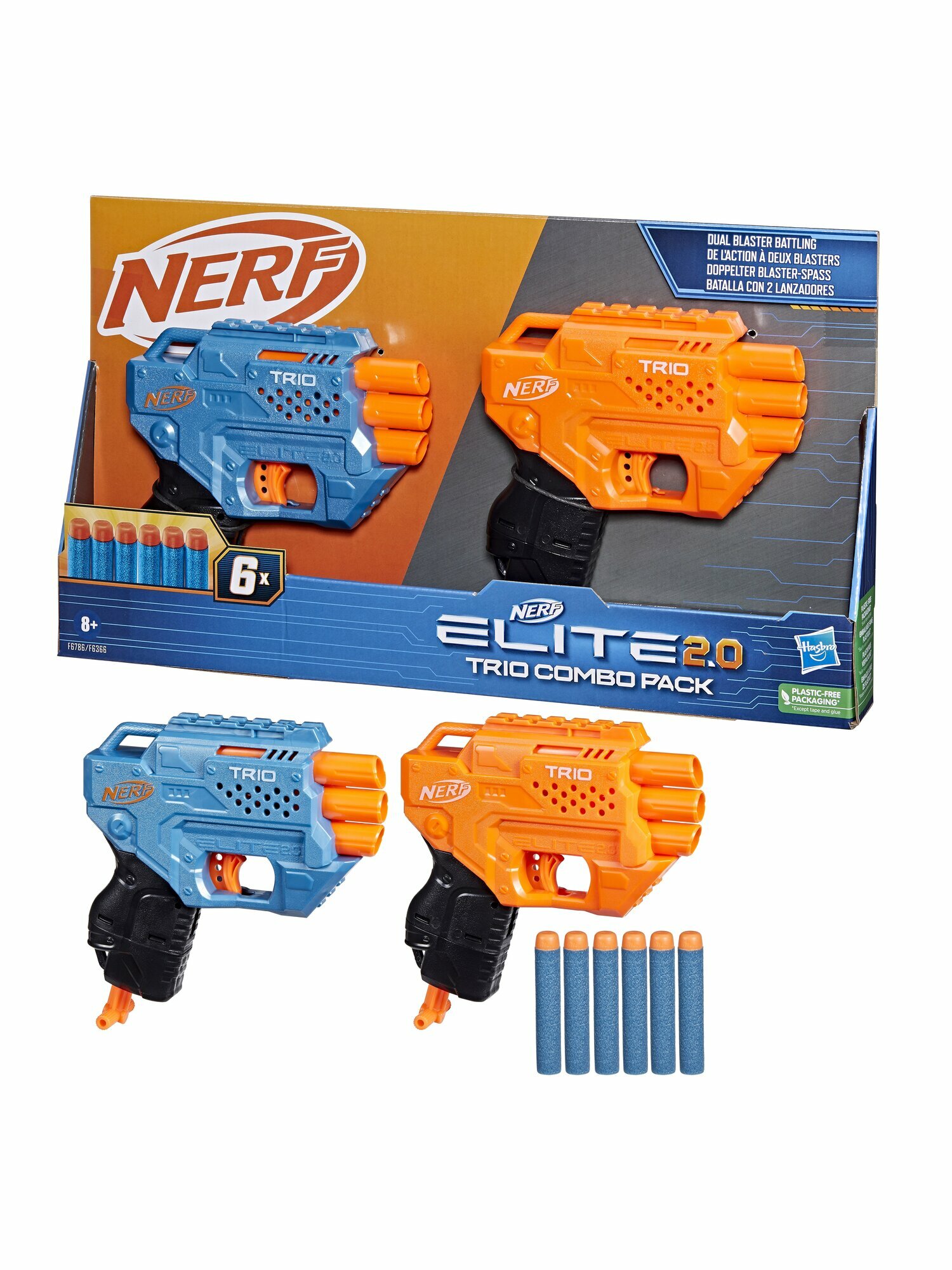 Бластер Nerf Elite 2.0 F6366 Trio Combo Pack, оранжевый/синий