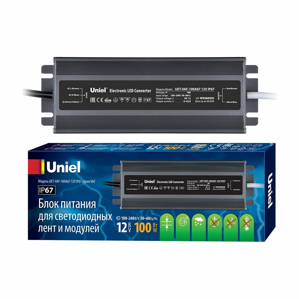 Блок питания Uniel 100A67 12V IP67 UET-VAF UL-00007576 — фото 1