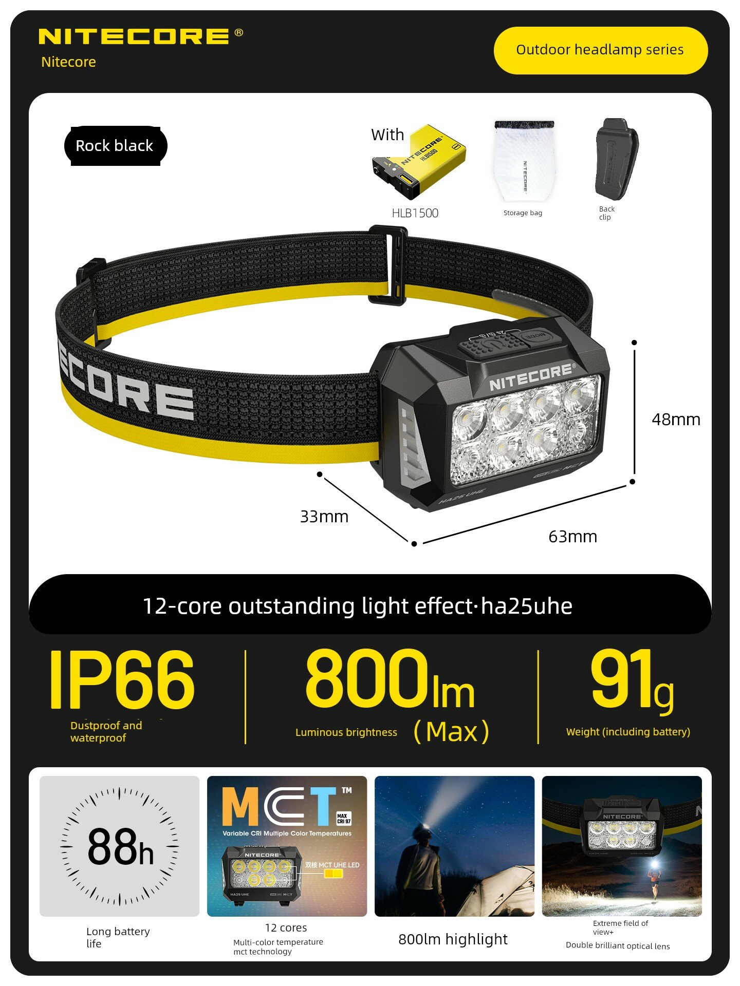 Налобный фонарь NITECORE HA23 для активного отдыха, альпинизма, с ультрадолгим сроком службы батареи, для кемпинга,