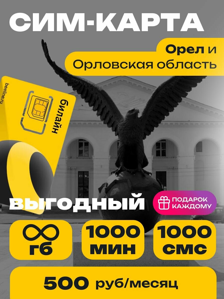 Сим-карта Билайн тариф Выгодный Орловская область Безлимитный интернет и 1000 минут за 500 руб.