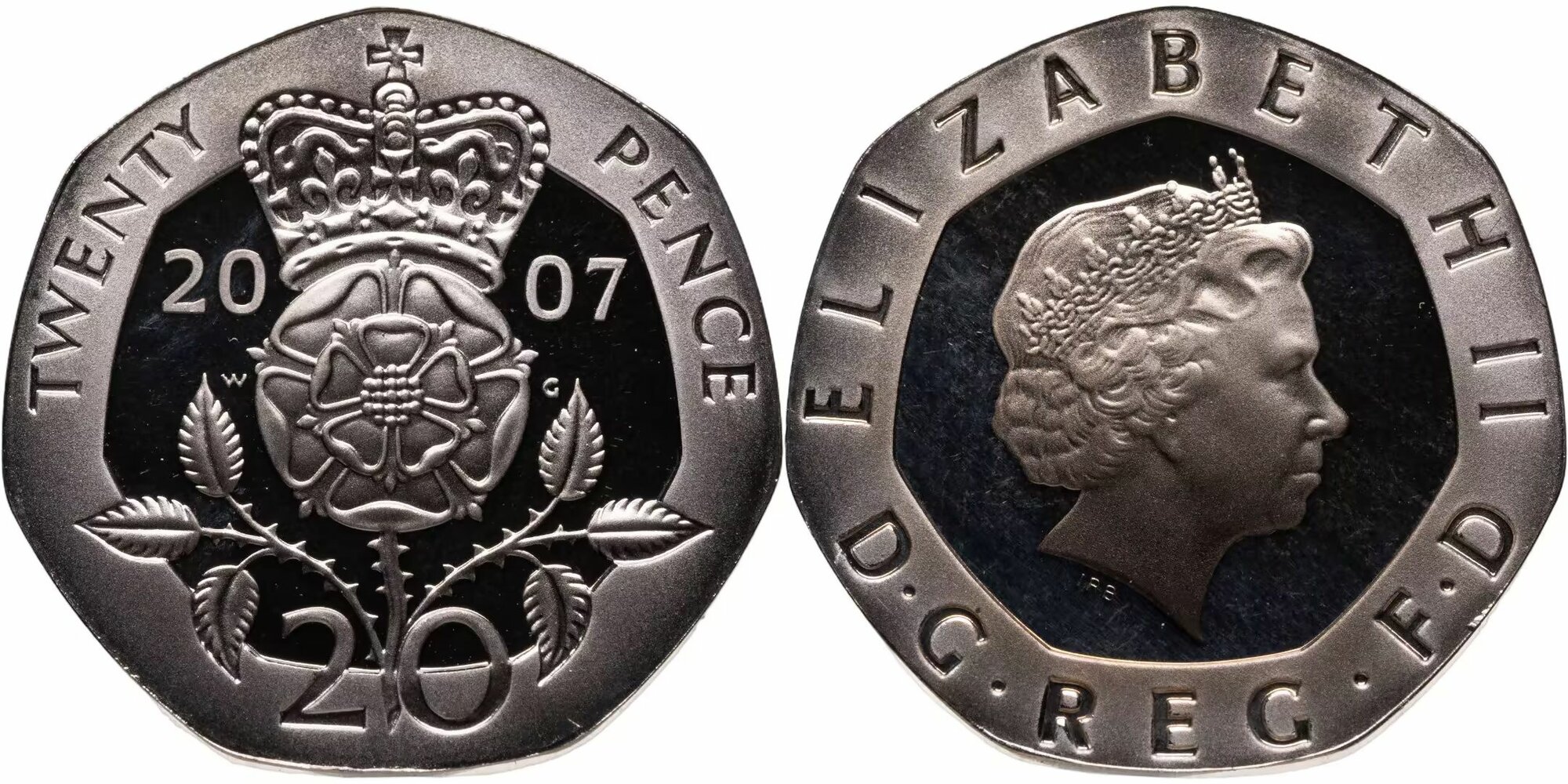 Великобритания 20 пенсов, 2007 Королева Елизавета II UNC