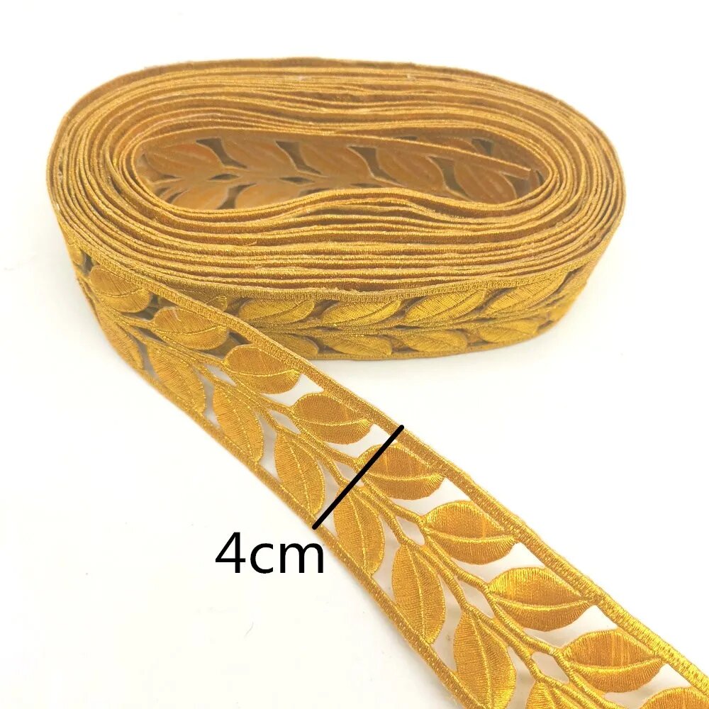 Кружевная лента с аппликациями Yackalasi Желтый, Design 29, 3 Yards Gold