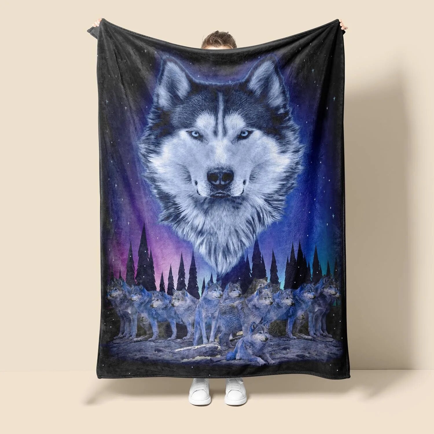 Портативная плед с рисунком волка из микрофлиса 70x100cm, TY01